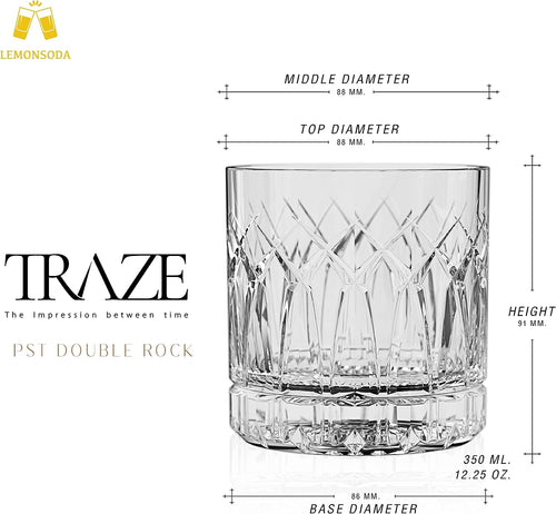 Premium Double Rocks Whiskey Glasses - Set of 6 Cocktail Glasses