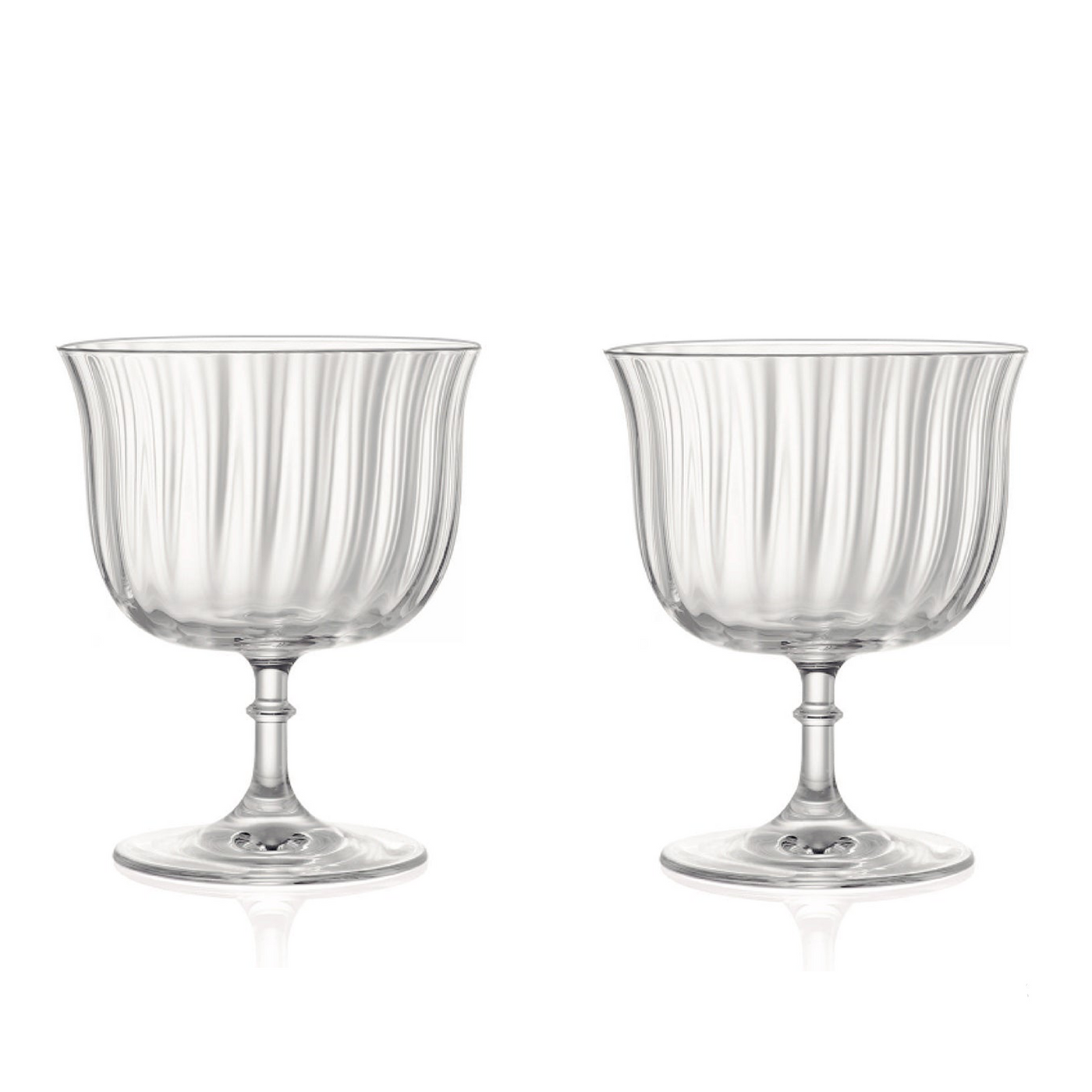 Set of 4 Rims Orient-Coupe Dessert/Paloma Ribbed Gold Rim Martini Glasses